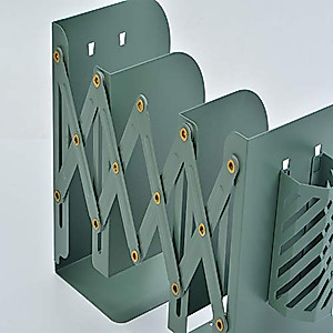 Shoccolt Adjustable Bookends Book Holders for 3 Compartments Heavy Duty Metal Steel Book Stand Desktop Organizer Expandable Bookshelf with Pen Holder for Home Office School Library (Green)