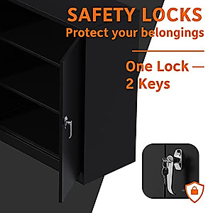 Aobabo Metal Storage Cabinets with Lockable Doors, Steel Locking Storage Cabinet with 2 Adjustable Shelves, Black Metal Cabinet Great for Garage, Home, Office, Warehouse