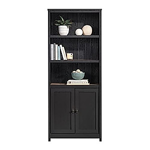 Sauder Cottage Road Library with Doors, L: 29.29" x W: 13.98" x H: 71.50", Raven Oak Finish