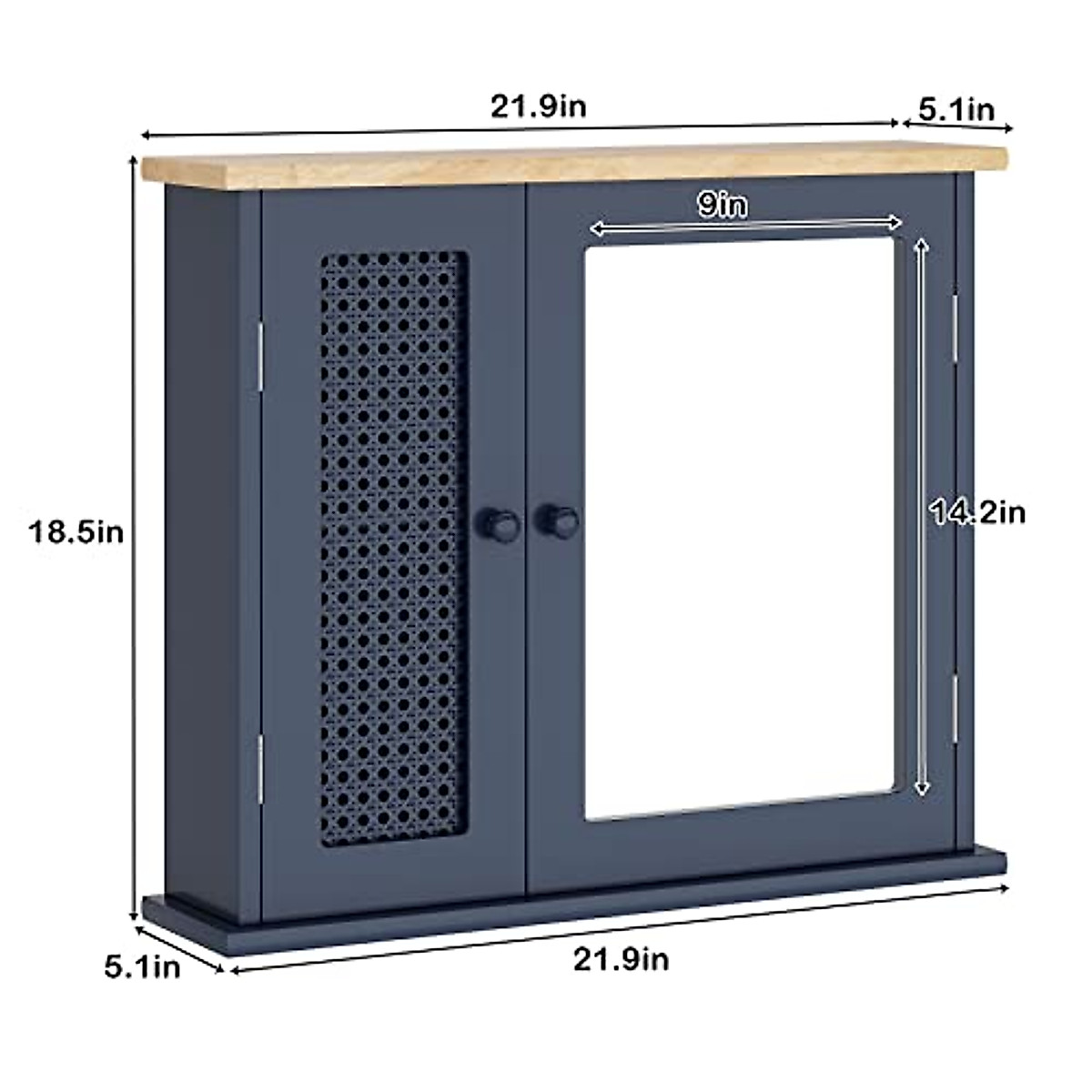 soges Bathroom Wall Cabinet Medicine Cabinet with Mirror, Wall Mounted Bathroom Storage Cabinet with 2 Doors, Wood Hanging Cabinet Storage Organizer for Bathroom, Living Room, Dark Blue