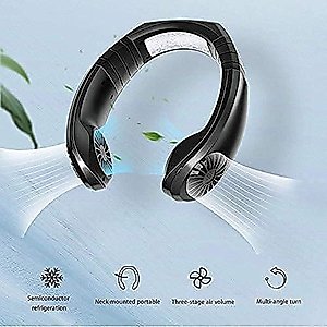 Figurele Hanging Neck Fan, Air Cooler USB Micro Portable 2 in 1 Air Cooler Mini Electric Air Conditioner Scarf Cooling Portable Hanging Neck Fan,Air Cooler, USB Hanging Neck Air Conditioner Black