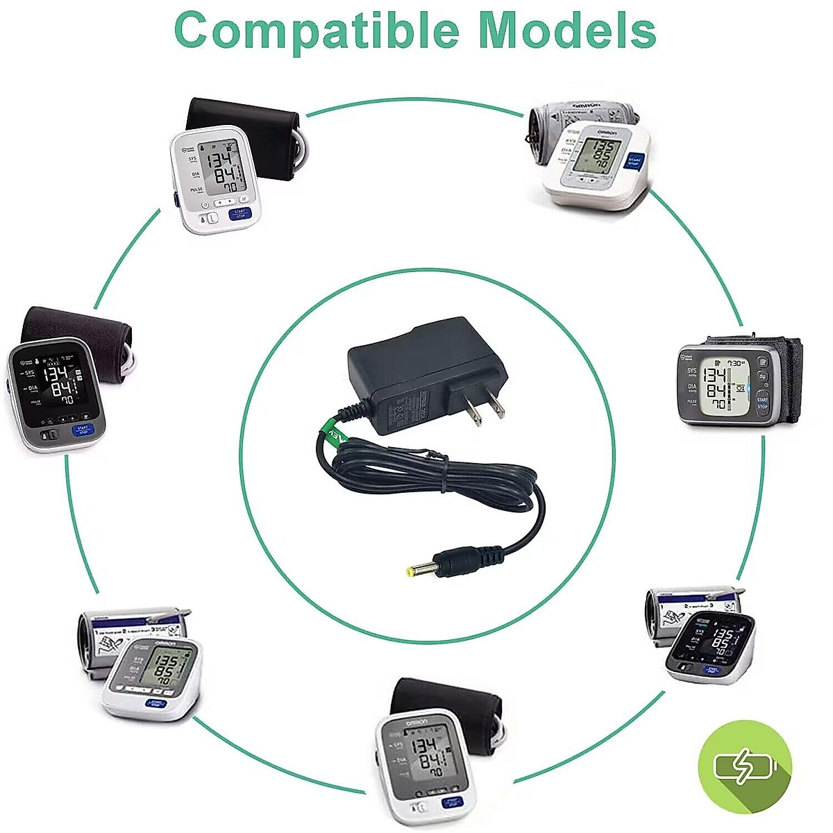New AC Replacement Adapter Fit for Omron Healthcare Upper Arm Blood Pressure Monitor 5, 7,10 Series - Power Supply Charge Cord Replacement for Hem-ADPTW5 (Output DC 6V 1A)