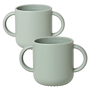 ROCCED Silicone Training Cup for Infants 2 Handles, Toddler Learning Cup Baby Drinking Open Cups Easy Grip Handles Toddler Cup for 6 Months+ 150ml/5oz-Sage