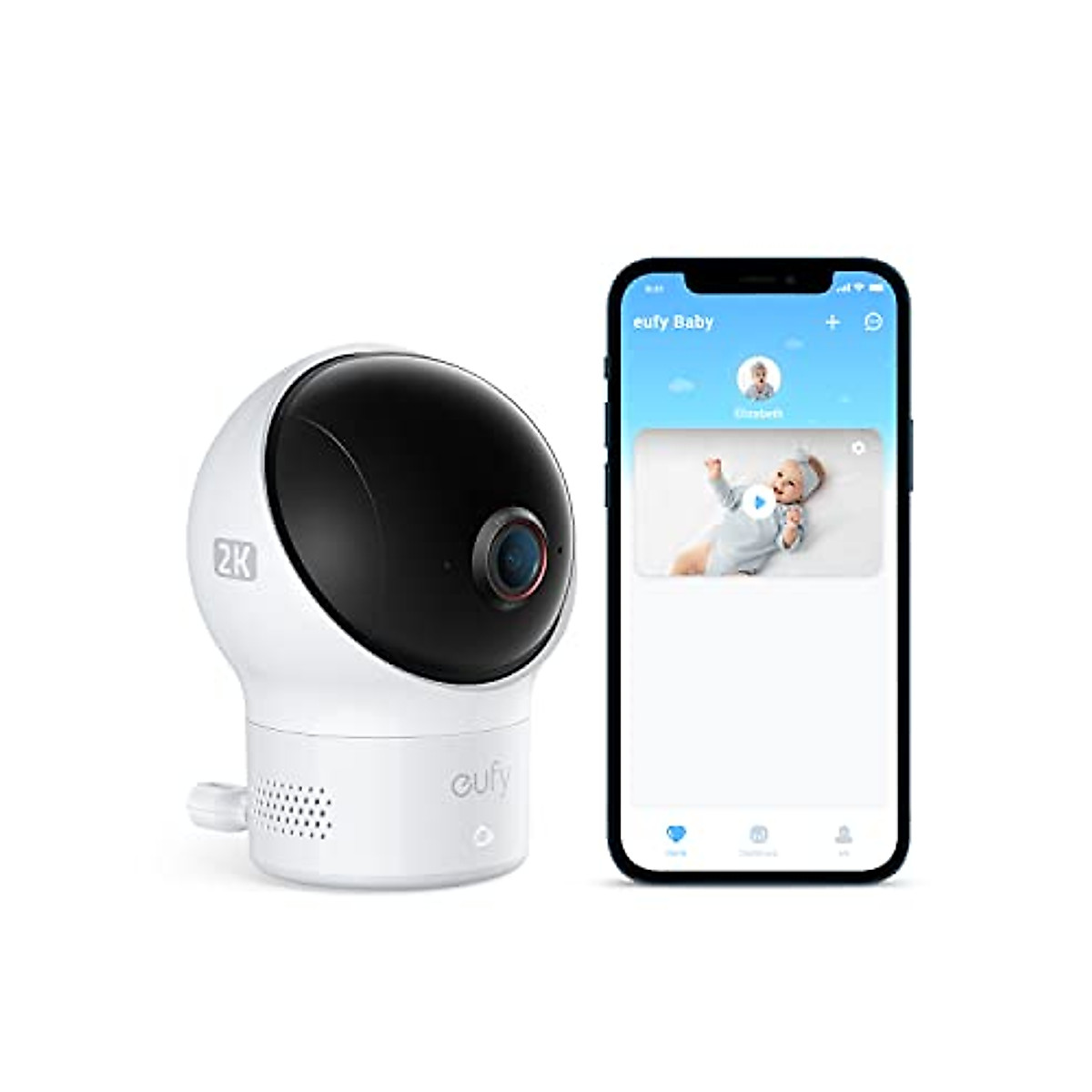 eufy Security Baby Monitor 2 with Wi-Fi, Security Camera, 2K Resolution with Pan & Tilt, AI Cry Detection Night Vision, Sound and Room Temperature Detection, Baby Camera Monitor, Requires 2.4GHz Wi-Fi
