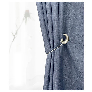 JINDIN Magnetic Star Moon Curtain Tiebacks, Curtain Tie Backs 2 Pack, Moon Star Curtain Holdbacks, Magnetic Weave Rope Curtain Buckle Hooks Clip for Home Office Decorative Curtain (Silver)