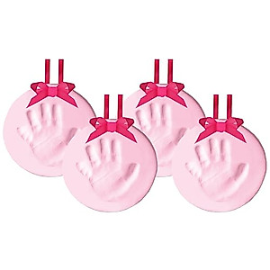 Tiny Ideas DIY Baby's Print Handprint or Footprint Keepsake No Bake Ornament with Ribbon, Baby Girl Nursery Décor, Pink (Pack of 4)