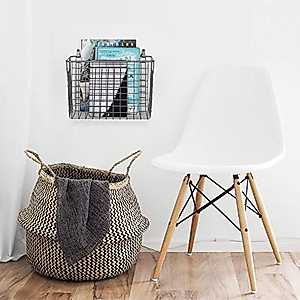mDesign Portable Metal Farmhouse Wall Decor Storage Organizer Basket Bin with Handles for Hanging in Entryway, Mudroom, Bedroom, Bathroom, Laundry Room - Wall Mount Hooks Included, 2 Pack - Graphite