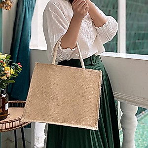 4 Pack Medium Burlap Tote Bags with Handle, 12.6"x8.7"x5.3" Reusable Jute Beach Bags Blank Grocery Tote Bulk, Canvas Gift Bag for Bridesmaid Wedding, DIY, Women Market Grocery Shopping