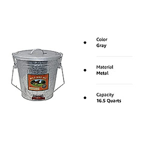 Audubon Woodlink Galvanized Steel Rustic Farmhouse Bird Food and Seed Locking Storage Bucket Bin with Scoop, Holds up to 16.5 Quarts or 25 Pounds