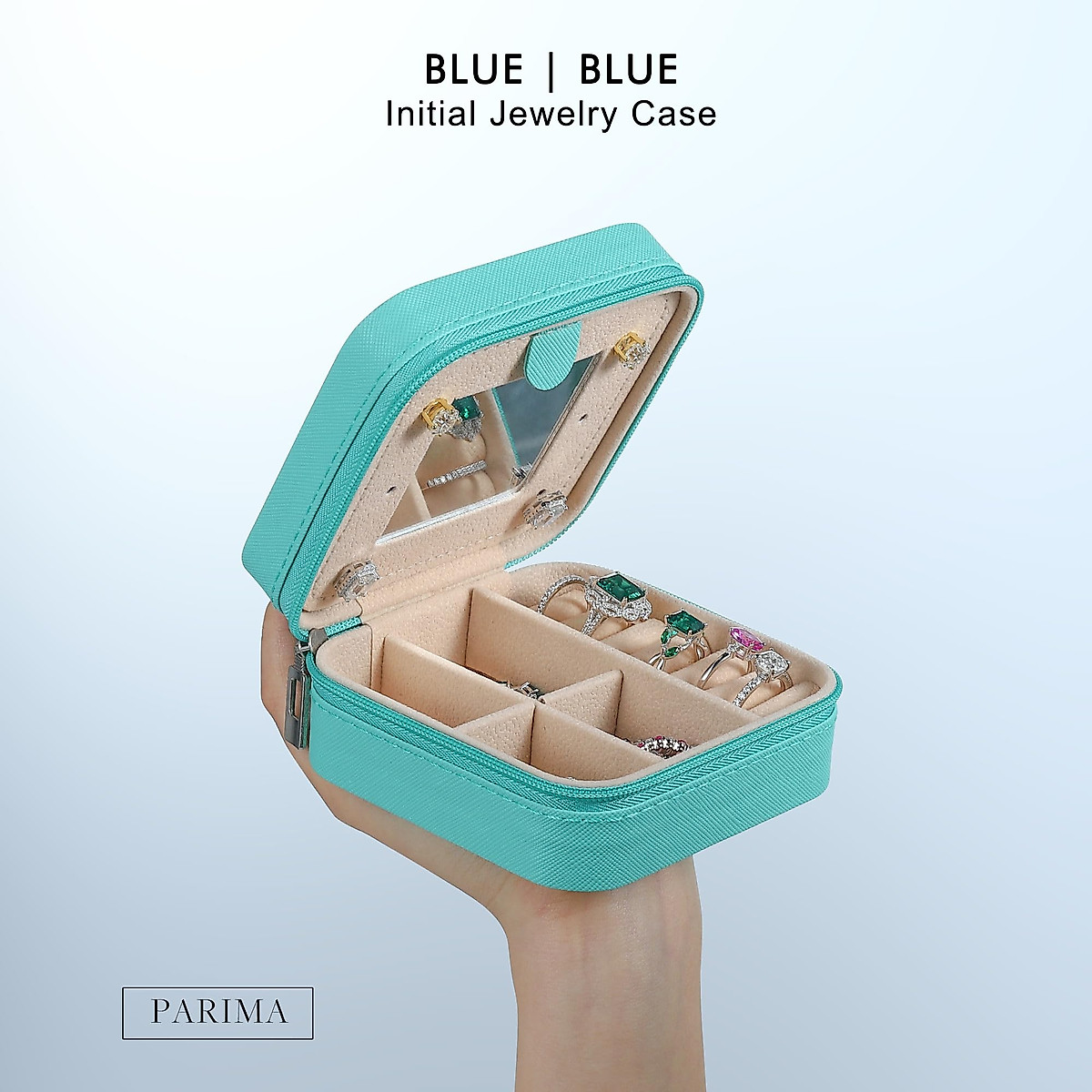 Parima Initial Jewelry Box for Women Girls, Jewelry Travel Case | Chenille Letter Patches Jewelry Box | Multifunctional Personalized Travel Jewelry Case | Birthday Gifts - Letter D, Aqua Blue