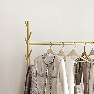 Smlttel Metal Gold Clothes Rack for Hanging Clothes, Rolling Clothing Rack for Boutique Display, Gold Coat Rack Standing Garment Rack with Shelf, Industrial Pipe Rack, Heavy Duty Clothing Rack, Gold