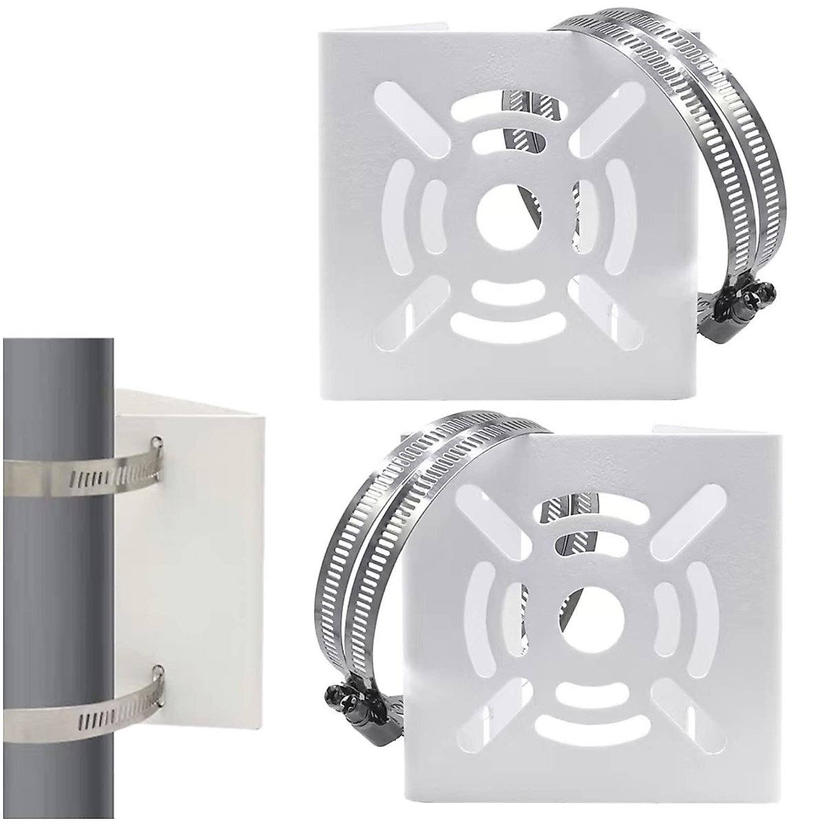 BeElion 2-Set Universal Vertical Pole Mount Adapter with 4 Loops(Φ100mm), Wall Mounting Bracket for CCTV Security Camera PTZ Dome Vertical Pole Mounting Bracket