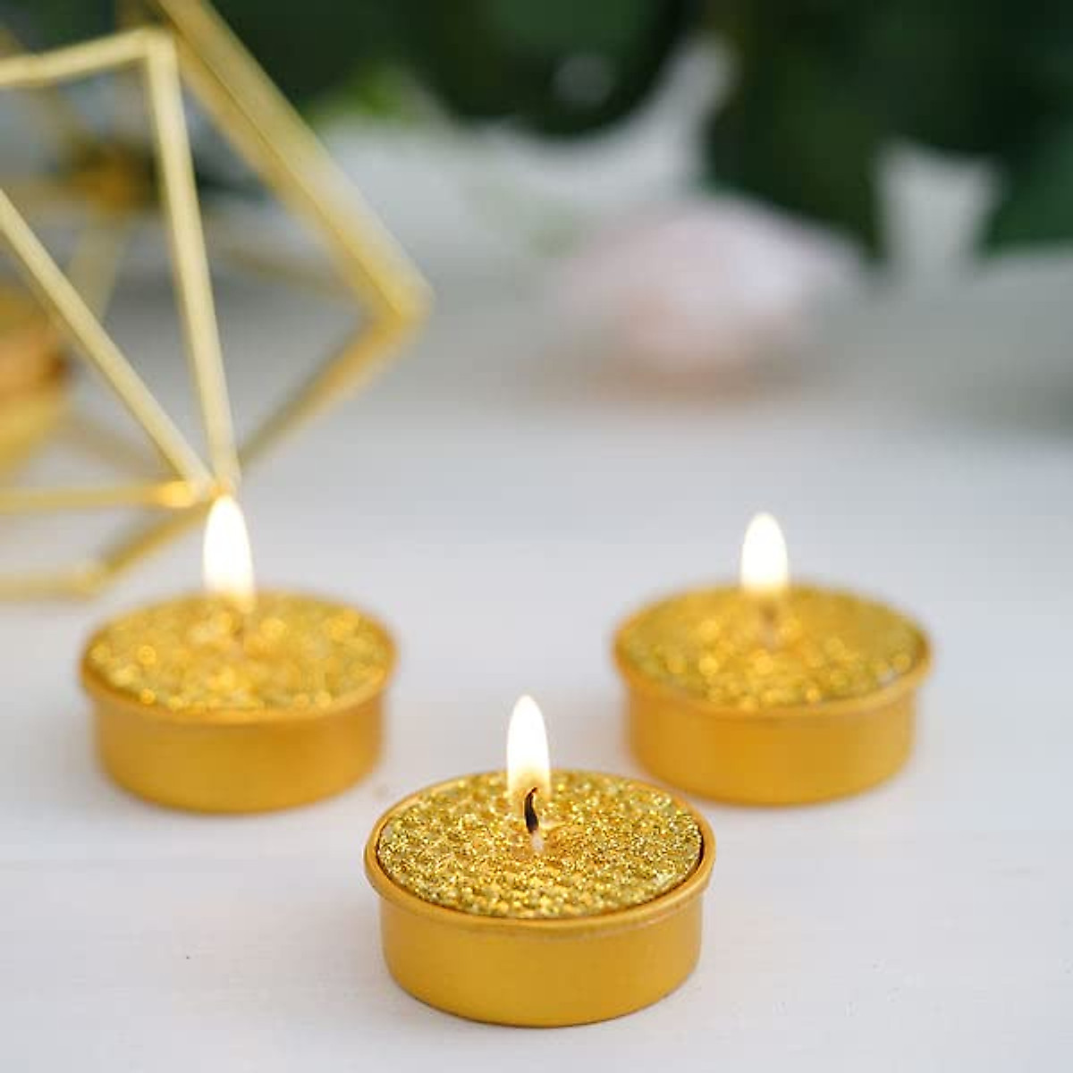 Efavormart Set of 9 Metallic Gold Unscented Tea Light Candles with Textured Design