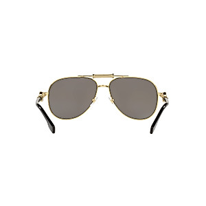 Versace Unisex Sunglasses Gold Frame, Polarized Grey Mirror Silver Lenses, 59MM
