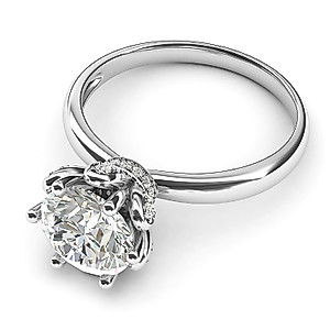 14k White Gold Romantic Flower Style 6-Prong Set 2.0 CT Simulated Diamond Engagement Ring (8)