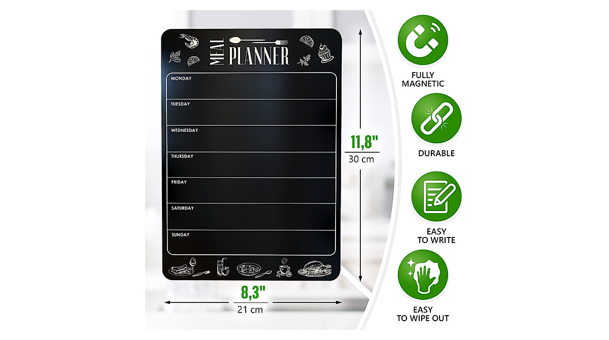 Weekly Dinner Menu Board for Kitchen A4-8.5x12 Black Magnetic Weekly ...