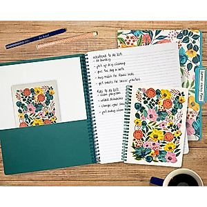 Steel Mill & Co Cute Large Spiral Notebook College Ruled, 11" x 9.5" with Durable Hardcover and 160 Lined Pages, Garden Blooms (Cream)