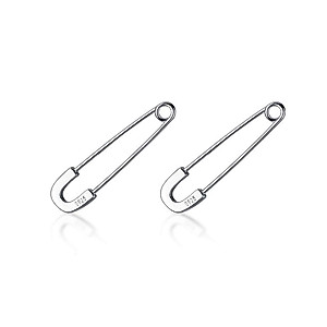 Cute Sterling Silver Safety Pin Small Hoop Earrings for Women Girls Men Minimalist Geometric Cartilage Huggie Sleeper Hoops Hypoallergenic 14K Gold Plated Personalized Jewelry (Silver 22mm)