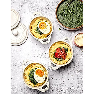 STAUB Ceramics Mini Round Cocotte Set, 3-piece, Rustic Ivory