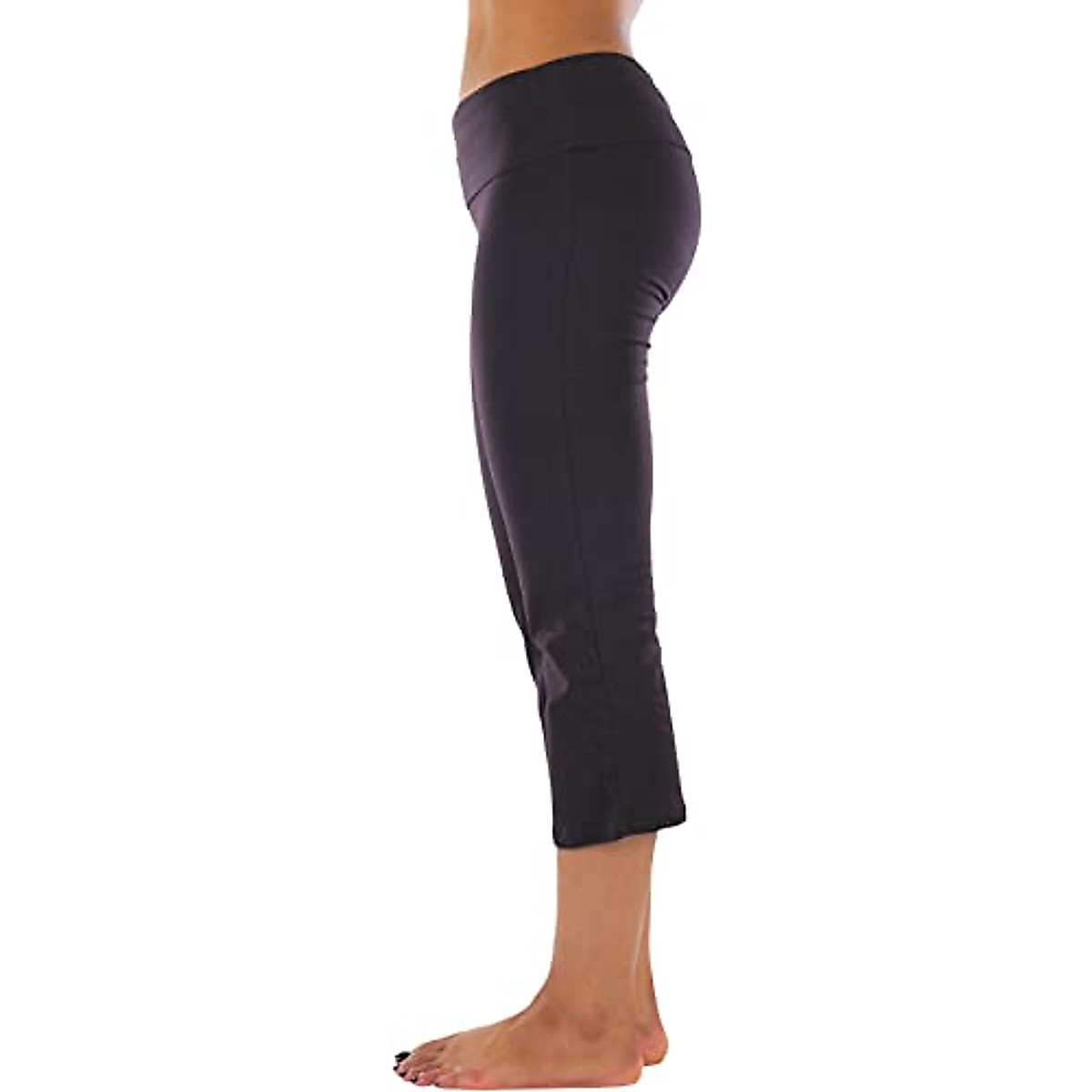 ToBeInStyle Women's Cropped Yoga Sweatpants Bermuda Capris w/Fold Over Waistband - Small - Brown