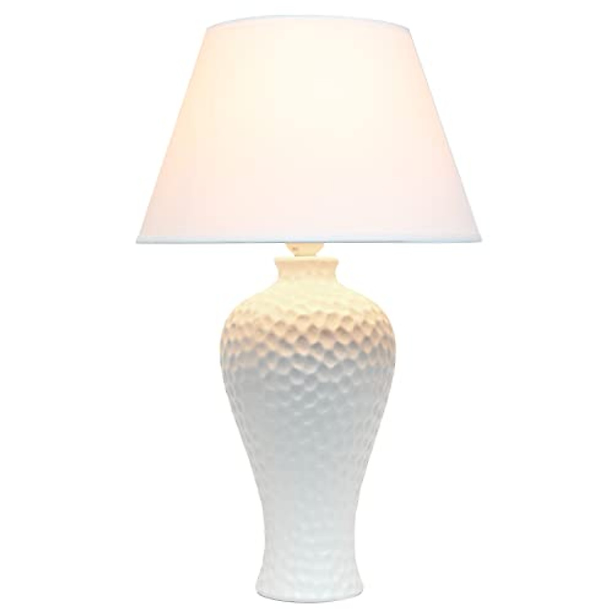 Simple Designs LT2004-WHT Hammered Stucco Curvy Ceramic Table Lamp, White