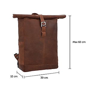 Gusti Backpack Leather-Bendik Rolltop Messenger bag Backpack Leather backpack Vintage city backpack Outdoor backpack Laptop bag Uni backpack Travelling bag Brown leather
