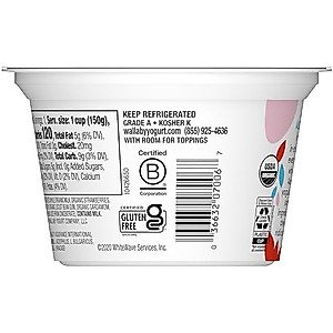 Wallaby Organic Aussie Greek Yogurt, No Sugar Added, Strawberry, 5.3 oz. USDA Organic