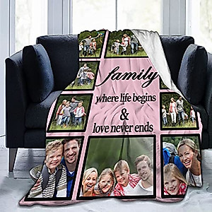 Personalized Blanket With Family Member Photos, Where Life Begins And Love Never Ends,Throws Fuzzy Blanket Gifts For Family Lovers Friends Couples Gifts Valentine’S Mother’S, W40"xL50"(102cmx127cm)