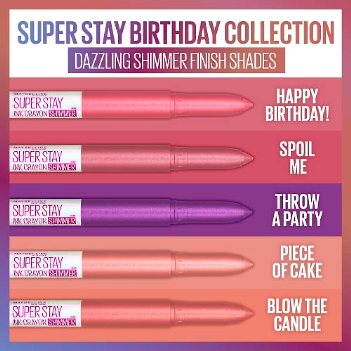 MAYBELLINE New York Super Stay Ink Crayon Matte Longwear Lipstick Makeup, Long Lasting Matte Lipstick with Built-In Sharpener, Limited Edition Birthday Collection, Happy Birthday!, 0.04 oz