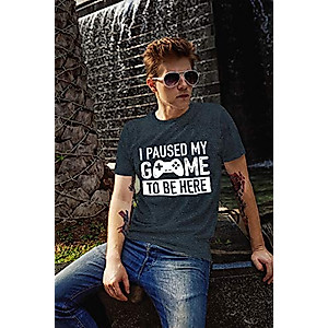 I Paused My Game to Be Here t Shirt Gamer Gifts for Men Gaming Funny Graphic Tees (Charcoal Black, Youth S(8))