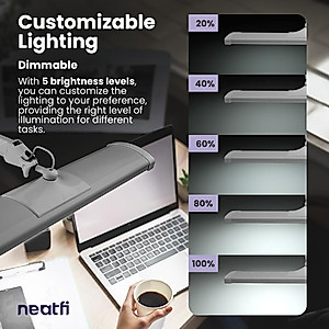 Neatfi Ultra 3,500 Lumen LED Desk Lamp, 45W, 26 Inch Wide Metal Shade, 270 SMD LEDs (Non-CCT with Clamp, Silver)