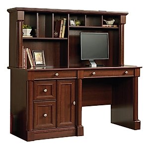 BOWERY HILL Home Office Computer Desk with Hutch, CPU Storage, Letter Size File Hanging Drawer in Cherry
