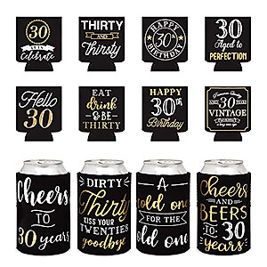 30th Birthday Beer Can Cooler Sleeves Cheers to 30 Years Variety (12 Pack)