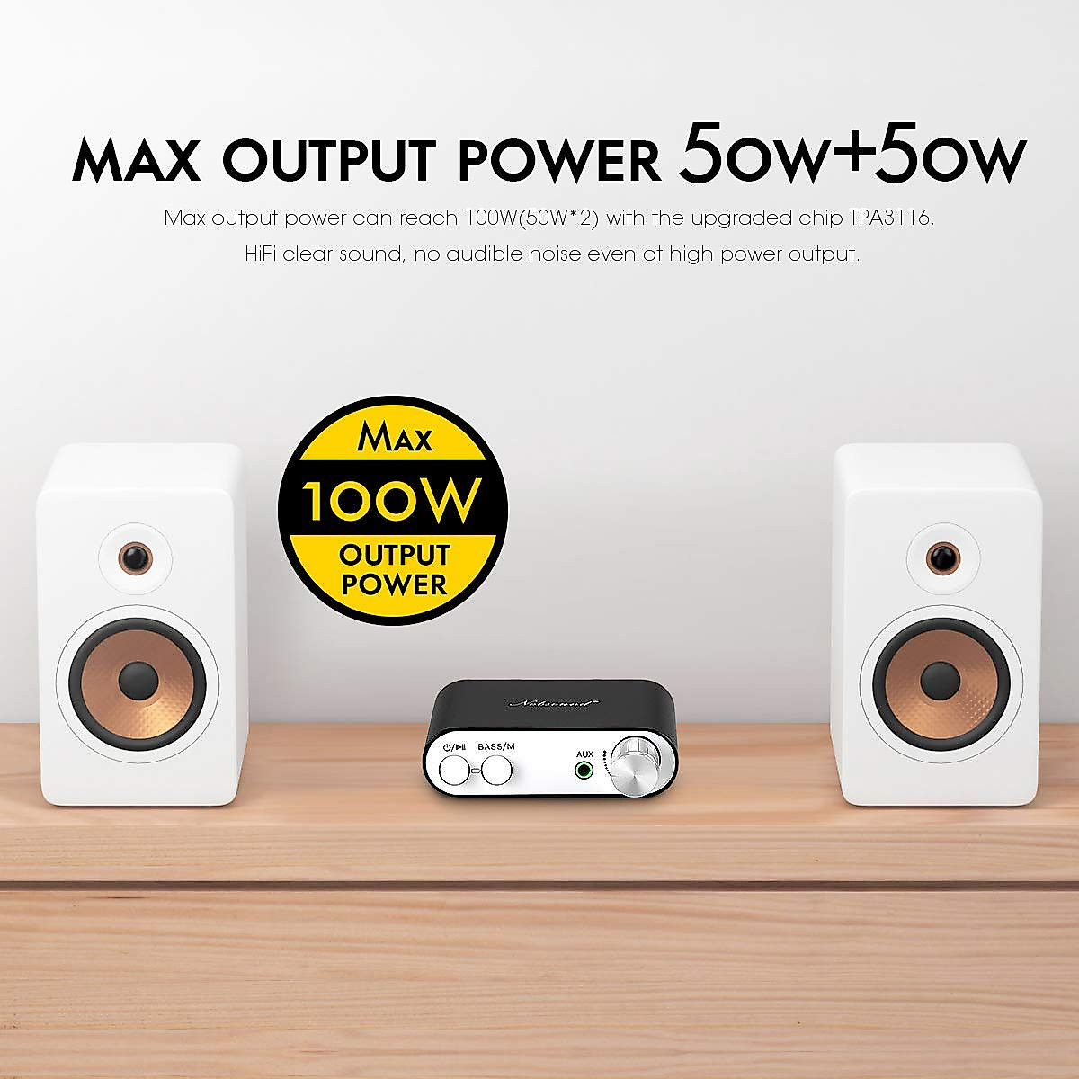 Nobsound NS-10G Bluetooth 5.0 2 Channel Power Amplifier HiFi Stereo Audio Mini Amp Wireless Receiver 50Wx2 for Home Speaker with USB & Bass Sound Effect (Black)