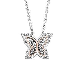 Boston Bay Diamonds 14K Rose Gold Plated & .925 Sterling Silver Diamond Accent Mother & Daughter, Best Friends or Sisters Interlocking Butterfly Necklaces (G-H, I2-I3) - 18" & 14"+2"