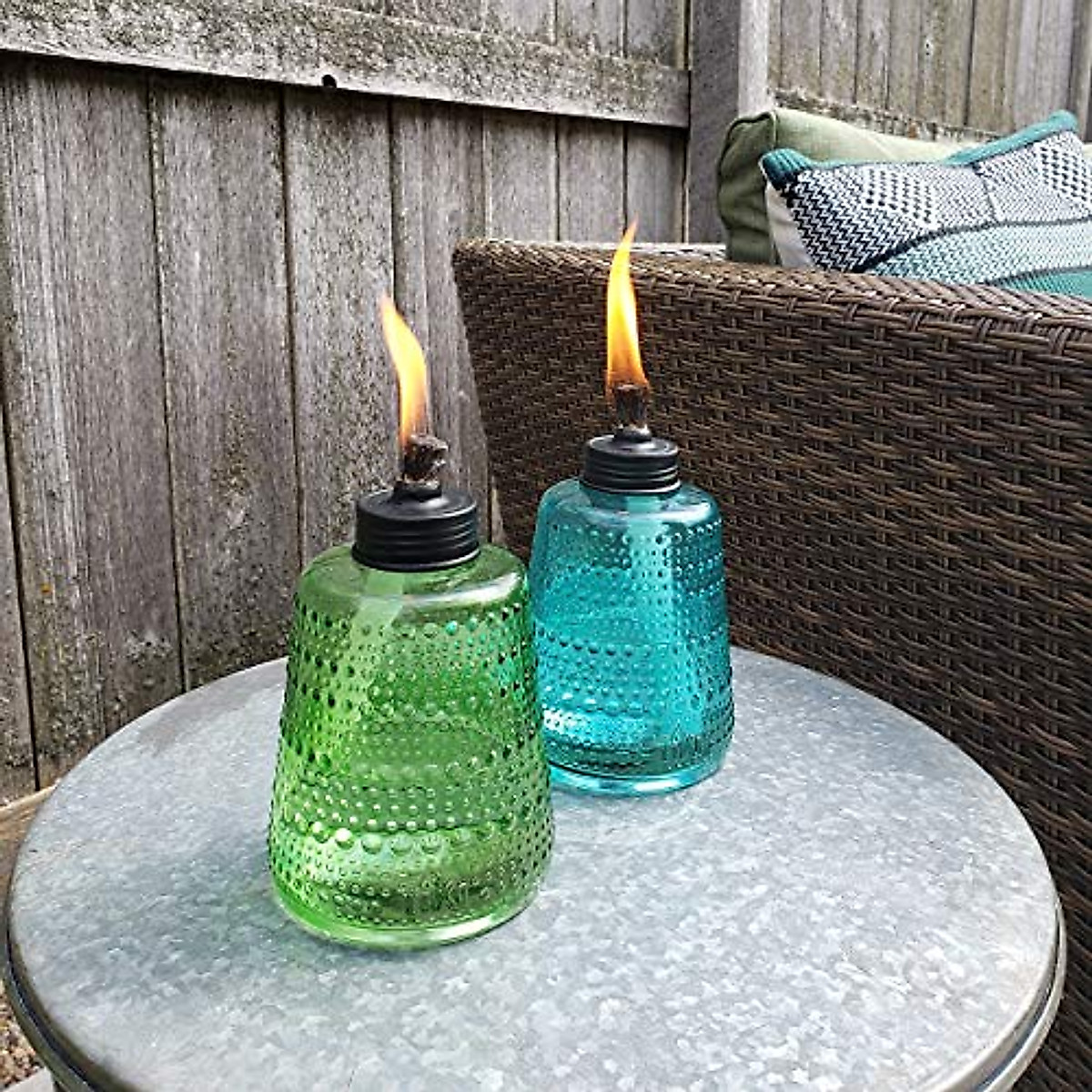 TIKI Brand Carnival Table Torch | Glass Blue Green and Purple | Outdoor Lighting in Patio, Backyard, 3-pack, 6 in,1120163