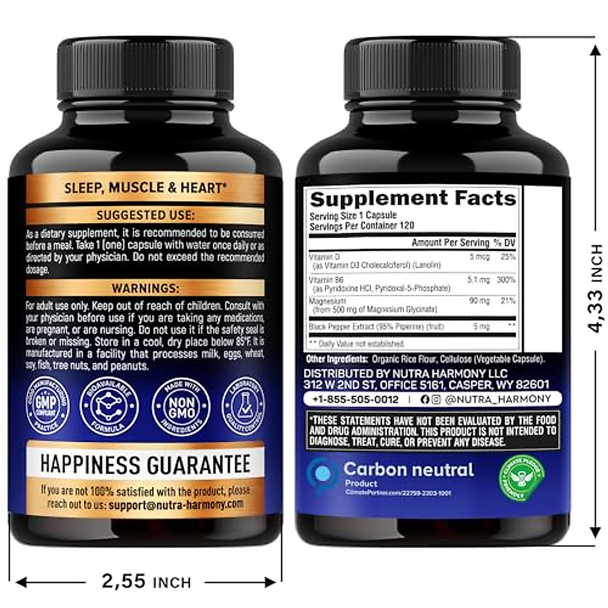 Magnesium Glycinate 500 mg - Chelated Supplement - 98% High Absorption - Support for Sleep, Muscle & Heart Health - Made in USA, Lab Tested & Non-GMO - 120 Capsules