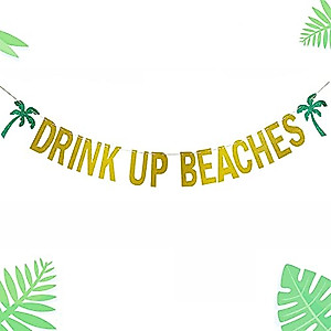 Morndew Summer Time Style with Coconut Tree Drink Up Beaches Banner for Baby Birthday Party Beach Summer Tropical Party Shower Wedding Party Bunting Decorations