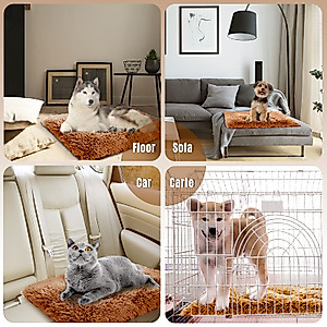 Dog Bed Long Plush Pet Bed, Comfortable Faux Fur Washable Crate Mat for Small Large Medium Dogs and Cats, Anti-Slip Fluffy Dog Kennel Pad