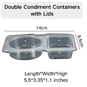 Uioecn 10PCS Double Compartment Condiment Container,Double Compartment Condiment Container with Lids, 2 Compartment Snack Containers, Portable Reusable Sauce Containers