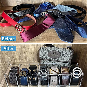 Belt Organizer for Closet, Acrylic Belt Organizer 7 Compartments Display Case for Tie and Bow Tie, Clear Belt Holder for Women Men Home
