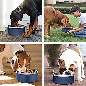 Premium Dog Water Bowl for Medium Large Dogs, 64oz Large Heavy Dog Bowls 1.6Lbs Weighted 304 Stainless Steel Insulated Dog Food Bowl Black Pet Bowl, 8 Inch