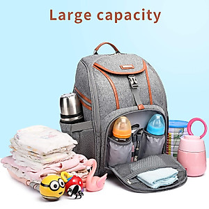 Diaper Bag Backpack, Billiton Diaper Bags for Baby Boy Girl,Baby Bags for Boys Girls,Large Diaper Bag with Changing Station Pad, Multi-Function Waterproof Baby Diaper bag backpack, Grey