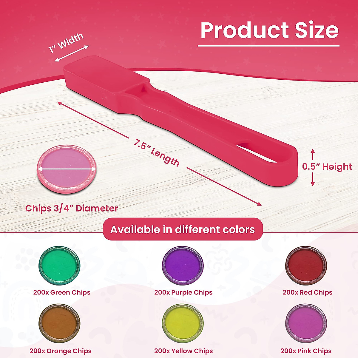MR CHIPS Made in USA Upgraded Bingo Magnetic Wand & 200 Pieces ¾ Inch Pink Plastic Chips with Metal Rings - Support American Job