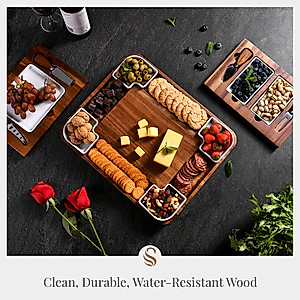 Shanik Upgraded Acacia Cheese Board Set, Square Shaped Charcuterie Set, Cheese Platter, Handcrafted Design and Stainless Steel Cutlery Set - Gift For any Occasion without engraving