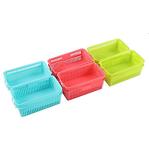 Haodehen 12 Packs Plastic Storage Baskets with Handle, Small Plastic Desktop Organizer Bins