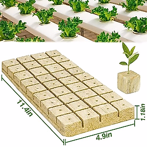Halatool 1.2 inch Rockwool Cubes Garden Stonewool Grow Cubes Starter Plugs for Hydroponics Soilless Cultivation Seedlings Cuttings Clone Plants (4 Sheets, 144 Plugs in Total)