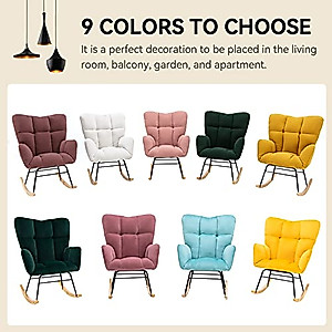 Nursery Rocking Chair Teddy Fabric Padded Seat with High Backrest and Armrest Accent Chair Upholstered Armchair Single Sofa Accent Glider Rocker for Living Room Bedroom Offices (Yellow Teddy)