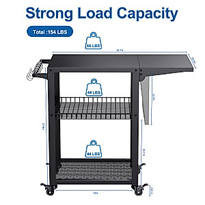 inkmin Outdoor Dining Table Three-Shelf Trolley Movable BBQ Cart Stainles Commercial Multifunctional Kitchen Food Prep Worktable Patio Bar Table