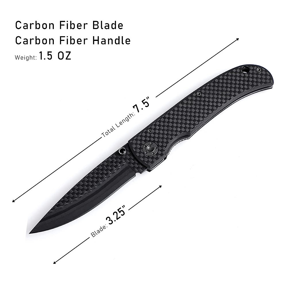 Cool Hand 4.25" Carbon Fiber Folding Knife, w/ 3.25" Carbon Fiber Blade, Liner Lock Mechanism, w/Pocket Clip, EDC Pocket Knives, Super Light 1.6 OZ